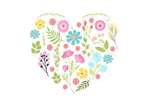 Floral Heart Shape With Colorful Flowers And Leaves Nature Inspired Design Romantic Botanical