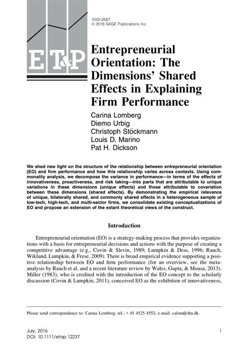 Pdf Entrepreneurial Orientation The Dimensions Shared Effects In