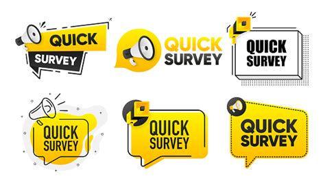 빠른 설문 조사 텍스트가 있는 확성기 레이블 모음입니다 마케팅 및 홍보 벡터 일러스트 레이 션 마케팅에 대한 스톡 벡터 아트 및 기타 이미지 Istock
