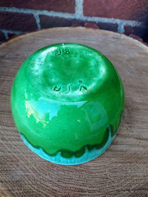 Handmade Drip Glazed Pottery Soup Bowl In Sea Foam And Avocado Green