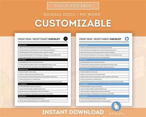 Front Desk Receptionist Checklist Reception Responsibilities
