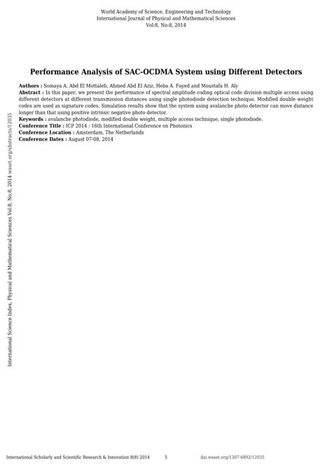Pdf Performance Analysis Of Sac Ocdma System Using Different Detectors