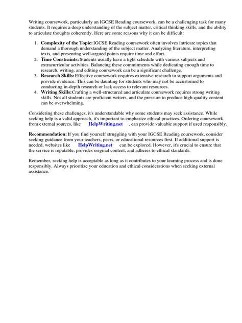 Igcse Reading Coursework Pdf Educational Technology Electronic Publishing