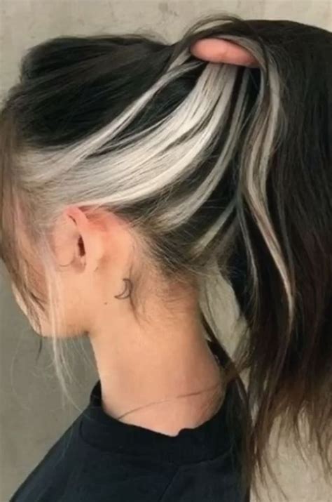 White Hair Under Dark Brown Back Hair In 2021 Hair Styles Hair Color