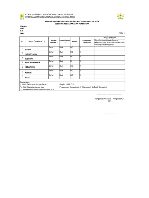 Form Safety Briefing Harian Fix Pdf Pdf