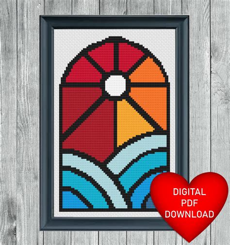 Cross Stitch Pattern Sun Water Stained Glass Window Instan Inspire