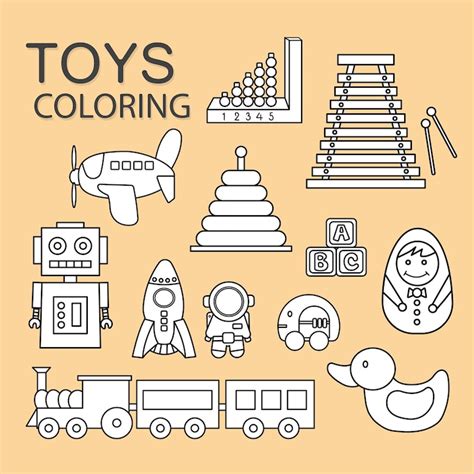 Conjunto De Juguetes Para Niños Para Colorear Vector Premium