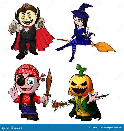 Set Of Cartoon Characters For Halloween Stock Vector Illustration Of