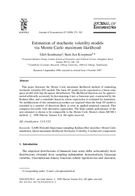pdf estimation of stochastic volatility models via monte carlo
