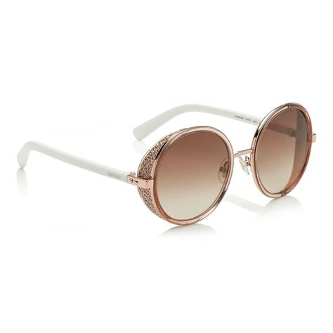 Jimmy Choo Andie White Acetate Round Framed Sunglasses With Gold