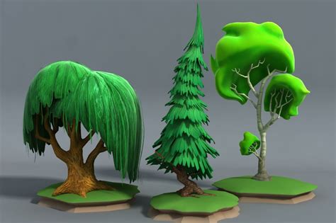 Cartoon Stylised Trees 3D Model CGTrader Modelos Low Poly Modelos 3d