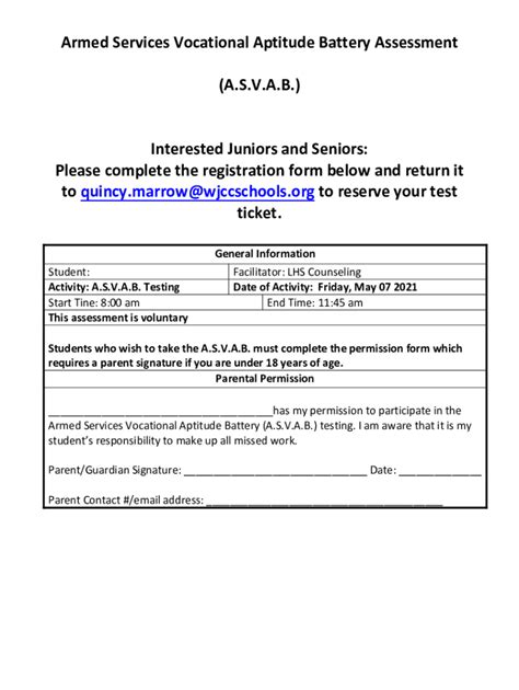 Fillable Online Armed Services Vocational Aptitude Battery Assessment