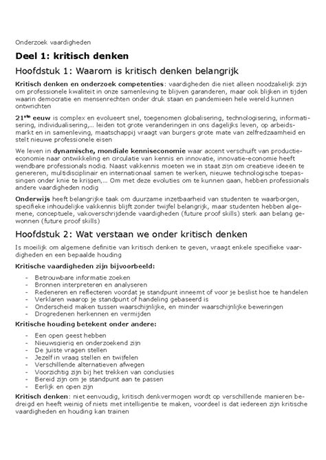Samenvatting Kritisch Denken Onderzoek Vaardigheden Deel 1