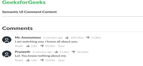 semantic ui comment content geeksforgeeks