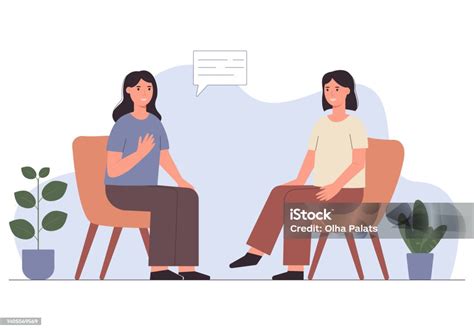 심리학자 상담 두 여성의 의사 소통 우정과 배너 웹 페이지 디자인에 대한 지원 개념 벡터 일러스트 레이 션 요법에 대한 스톡
