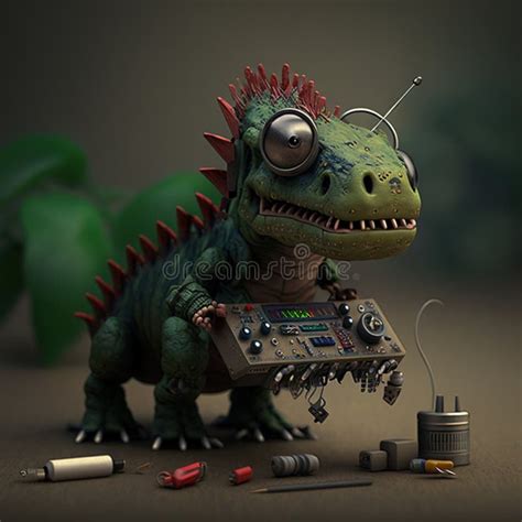 Cute Mini Electronic Engineer Dino 3d Stock Illustration Illustration