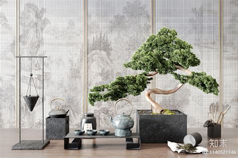 新中式茶具摆件组合3d模型下载【id1140521146】知末3d模型网