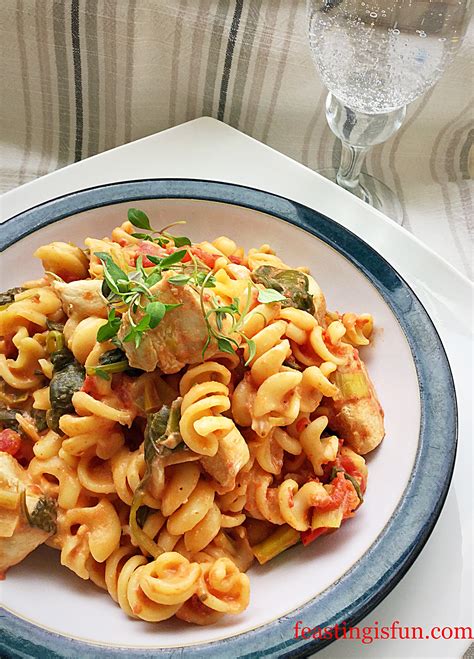 Creamy Tomato Spinach Chicken Pasta Feasting Is Fun