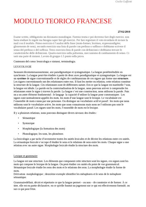 Appunti Modulo Teorico Francese Ii Vicari Docsity