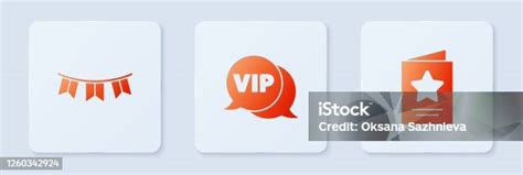 연설 거품에 Vip를 설정 깃발과 인사말 카드 카니발 화환 흰색 정사각형 버튼 벡터 Brand Name Online