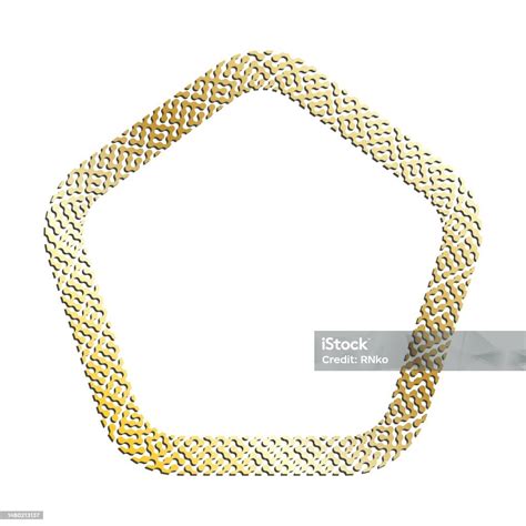 장식 헤더를 위한 황금 오각형 추상 기하학적 프랙탈 Puzzle 프레임 금색 금속은 흰색 배경에 격리된 모자이크 프레임을 장식합니다 벡터 곡선에 대한 스톡 벡터 아트 및