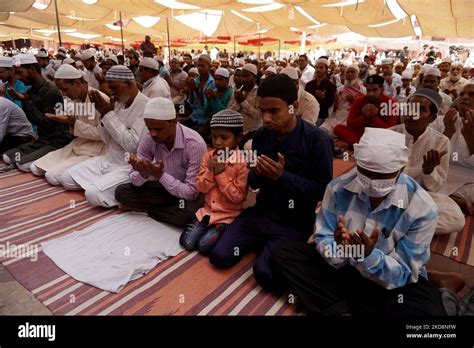 Muslim Men Offer Prayers On The Jumat Ul Vida Or The Last Friday Of The