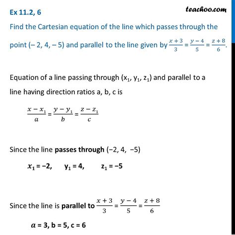 Ex Cartesian Equation Of Line Parallel To
