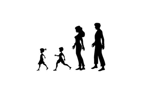 Silueta De Una Familia Caminando Juntos Vector Premium