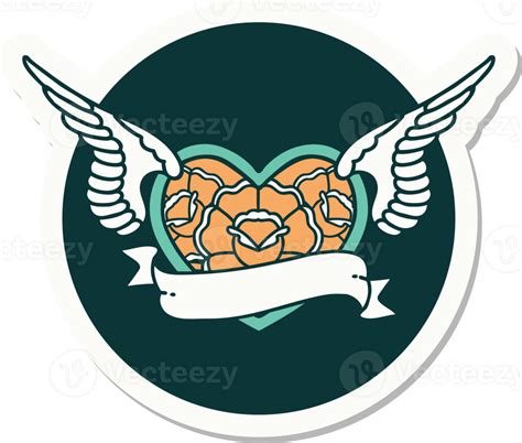 Autocollant De Tatouage Dans Le Style Traditionnel Dun Coeur Volant