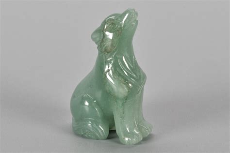 Gemstone Carvings Wolf Aventurine Green