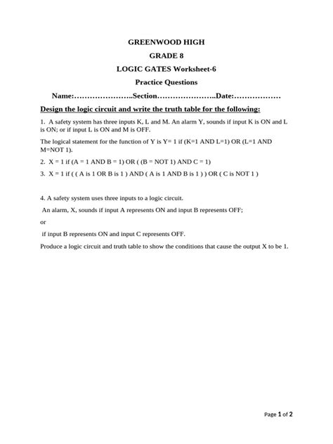 Logic Gates Worksheet 6 Pdf