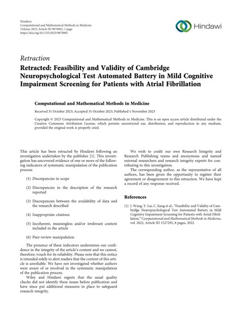 Pdf Retracted Feasibility And Validity Of Cambridge