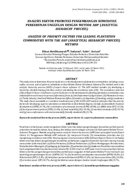 Pdf Analisis Faktor Prioritas Pengembangan Komoditas Perkebunan