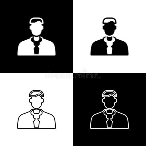 Set Worker Icon Isolated On Black And White Background Business Avatar