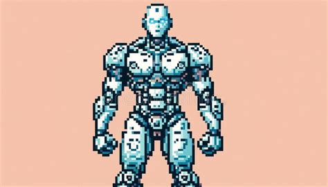Pixel Art Of A Futuristic Humanoid Robot Stock Illustration