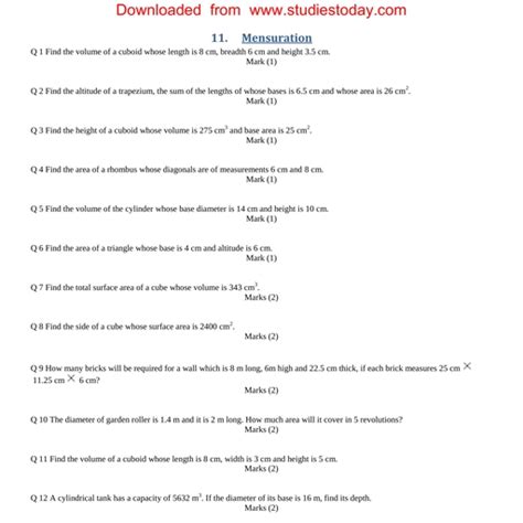 Mensuration Worksheet Maths Assignment Teachmint