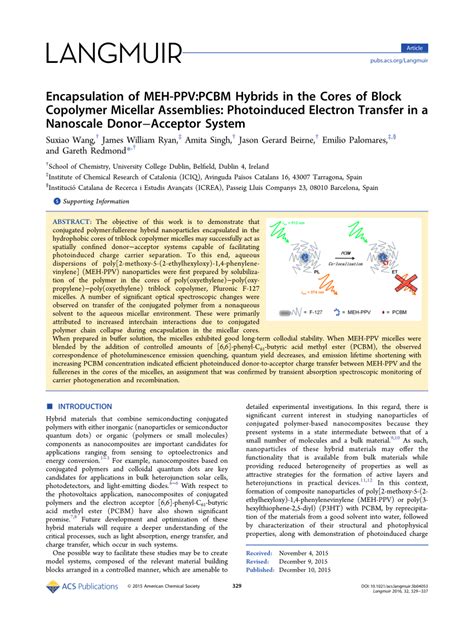Pdf Encapsulation Of Meh Ppv Pcbm Hybrids In The Cores Of Block Copolymer Micellar Assemblies