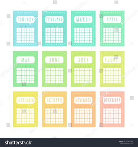 12 Months Calendar Templates Printable Can Stock Vector Royalty Free