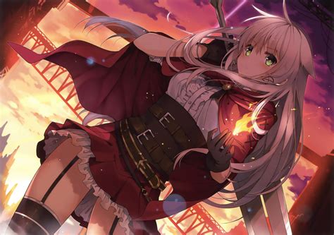 Anceril Sacred Fire Garter Belt Gloves Gray Hair Green Eyes Long Hair