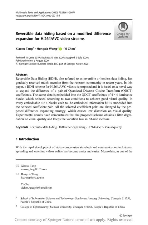 Reversible Data Hiding Based On A Modified Difference Expansion For H264avc Video Streams