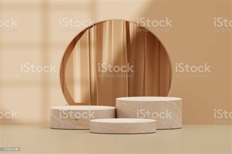 배경에 커튼이 있는 나무 연단 창문의 그림자가 빛나고 고급스러움 제품 전시용 자연 개념 모형 3d 배경 배경 주제에 대한 스톡