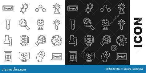 Set Line Equation Solution Radioactive Test Tube And Flask Molecule
