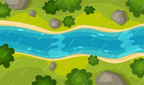 Premium Vector Flowing River Top View Curve Riverbed And Coastline