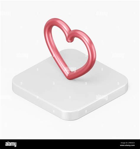 Red Stylized Heart Icon 3d Rendering Square Button Key Isometric View