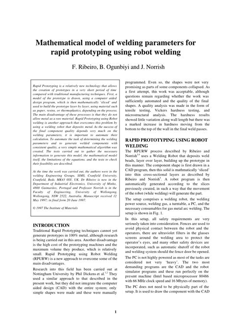 Pdf Mathematical Model Of Welding Parameters For Rapid Prototyping Using Robot Welding