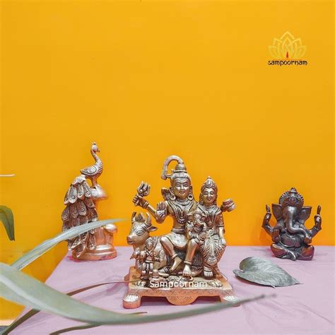 Golden Gold Plated Brass Lord Shiv Parwati Statue Pooja Idol Size