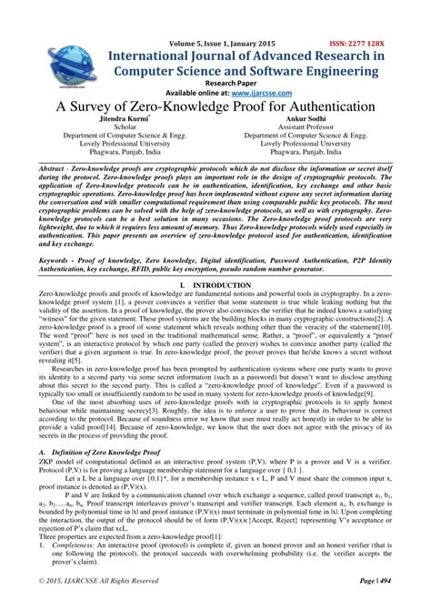 Pdf A Survey Of Zero Knowledge Proof For Authentication