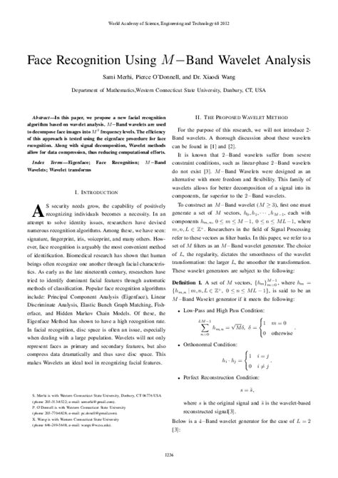 Pdf Face Recognition Using M −band Wavelet Analysis