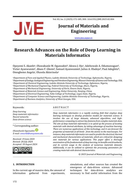 Pdf Research Advances On The Role Of Deep Learning In Materials Informatics