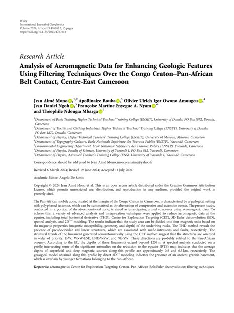 Pdf Analysis Of Aeromagnetic Data For Enhancing Geologic Features